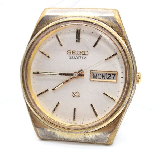 Seiko | Accessories | Vintage Seiko Watch Face Mens Gold Tone Stainless Steel Gray Dial Date ...